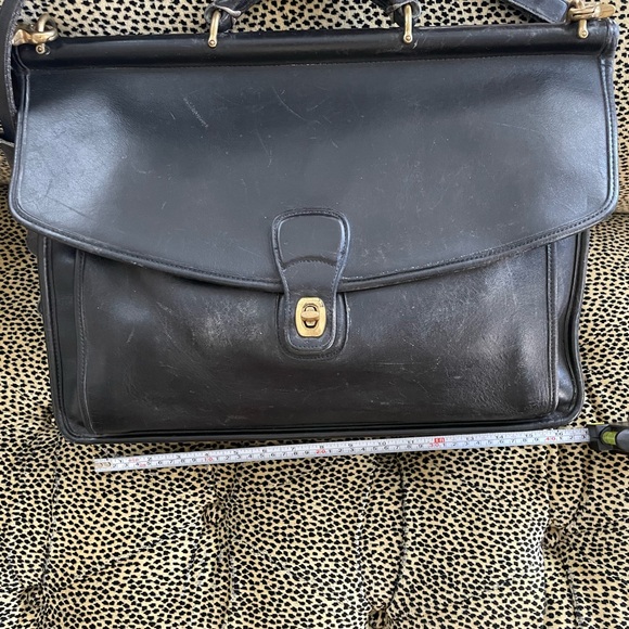 Coach | Bags | Coach Black Leather Briefcase With Flapover Closure ...